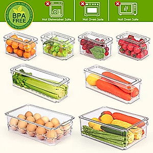YKIOKE 10 Pack Refrigerator Pantry Organizer Bins & 8 Pack Fridge Organizer with Egg Holder (18 Pack)