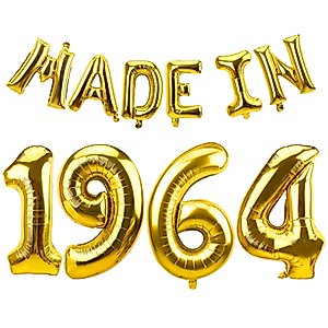 Zirtorei 60th Birthday Balloon Banner Decorations for Men Women, Gold Made in 1964 Balloon Happy 60 Birthday Sign Party Supplies, Sixty Year Old Birthday Photo Props Background Decor