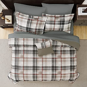 MaiRêve Comforter Set Full Size, Khaki Plaid Design Comforter Set 8 Pieces, All Season Comfortable Bedding Sets Full, Lightweight, Warm and Breathable (Khaki, Full)