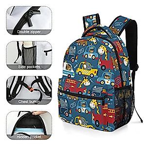MEIKKO Cartoon Animal Car Backpack Cute Truck Lightweight Casual Daypack with Chest Strap,Computer Bags for Women Men Hiking Travel Work and Business 16 Inch