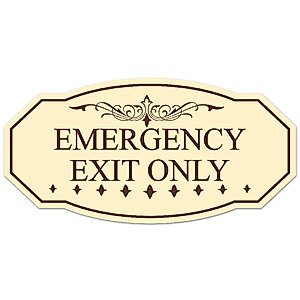Signs ByLITA Victorian Emergency Exit Only Sign - Easy Installation | Durable Wall or Door (Ivory/Dark Brown) - Small