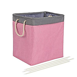 Amazon Basics Foldable Fabric Rectangular Laundry Hamper with Detachable Brackets, Large, Pink
