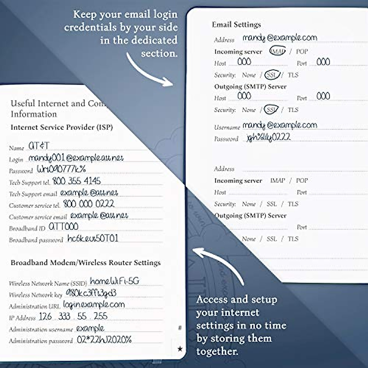 Legend Planner Password Book with Alphabetical tabs. Internet Address Keeper Logbook. Journal for Website Logins, Pocket 4x5.5" (Mystic Blue)