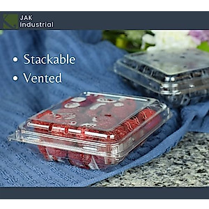 JAK Industrial 42 Pack - 6 Ounce Clear Plastic Vented Berry Containers with Clamshell Lids - For Blueberries, Raspberries, Blackberries