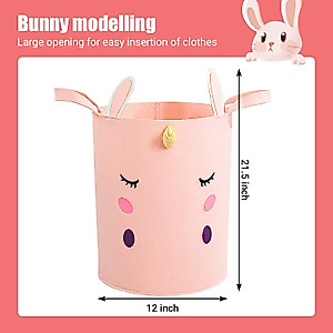 HOMBYS Glow in The Dark Bunny Hamper-Kids Laundry Basket, Large Cute Design Storage Bin for Toys& Clothes, Dinosaur Room Decor for Boys&Girls, Laundry Hamper with Handles, Durable-16"x14"x14"