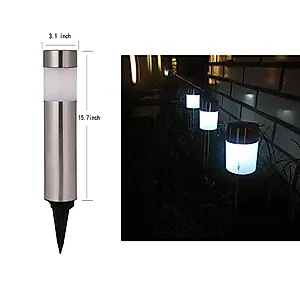 Solar Bollard Lights Outdoor - 6 Pack Stainless Steel Warm White LED Landscape Lights Waterproof Decorative Lighting for Backyard Lawn Patio
