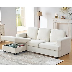 VanAcc 89 Inch Convertible Sofa with Chaise, Reversible L Shape Sofa Couch with Storage, Comfy Sofa Couch for Living Room, Beige Chenille