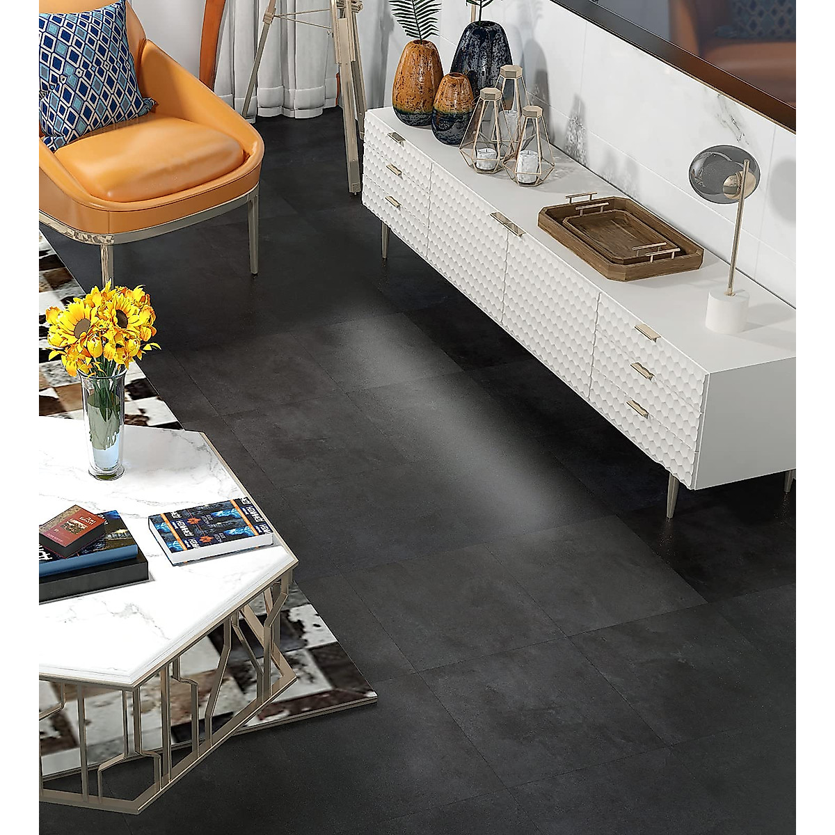 Livelynine 16-Pack Retro Peel and Stick Floor Tile Concrete Slate Gray Vinyl Flooring Stick on Floor Tiles for Bathroom Kitchen Bedroom Waterproof Removable Sticky Laminate Flooring Sheets 12X12 Inch