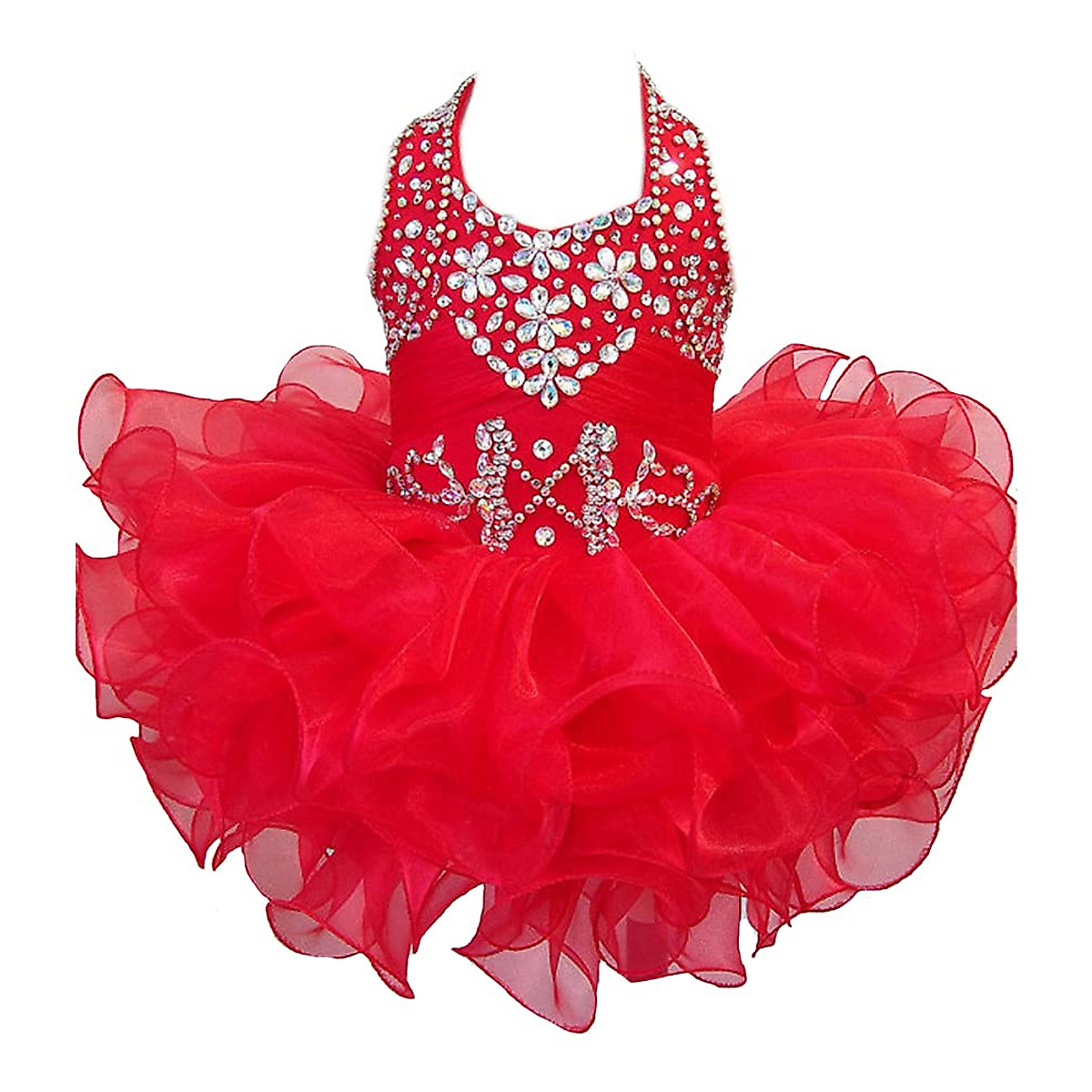 Junguan Toddler Girls Halter Pageant Cupcake Dresses Little Baby Short Ball Gowns with Crystals 2020 7 US Red