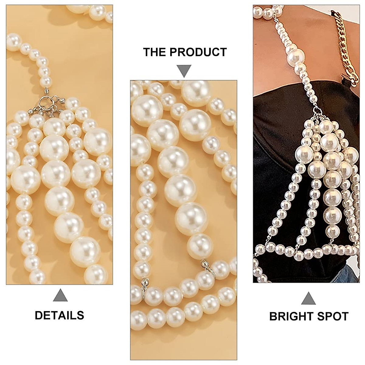 Happyyami Faux Pearl Body Chain Bikini Body Chain Crystal Bra Imitation Pearl Bikini Chain Under Outfit Bra Summer Bikini Women Body Chain Bra Body Lingerie Accessory Body Jewelry Accessory