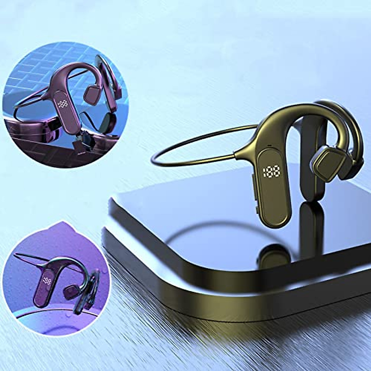Bone Conduction Headphones, Open-Ear Bluetooth 5.2 Sport Headphones, Built-in Mic Wireless Bone Conduction Earphone Bluetooth Waterproof Headset for Running Workout Gym Hiking