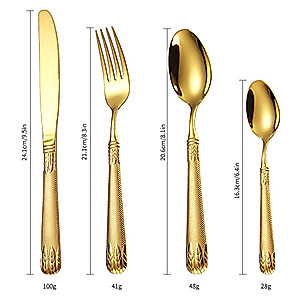 Silverware set Service for 8 Flatware Gold Hammered Handle Retro Golden Relief Plating Cutlery 18/10 Stainless Steel Kitchen,Home,Restaurant,Small Business 32piece