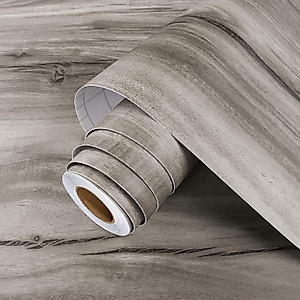 Wallercity 24''x118'' Grey Wood Contact Paper for Countertops Peel and Stick Wallpaper for Cabinets Wooden Countertops Contact Paper Vinyl Waterproof Kitchen Stick Paper for Shelf Liner Removable