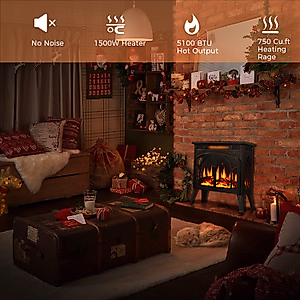 LHRIVER Electric Fireplace, 25” Freestanding Stove Heater with Remote, Space Heater w/ 3D Flame Effects, Fireplace Heaters for Indoor Use