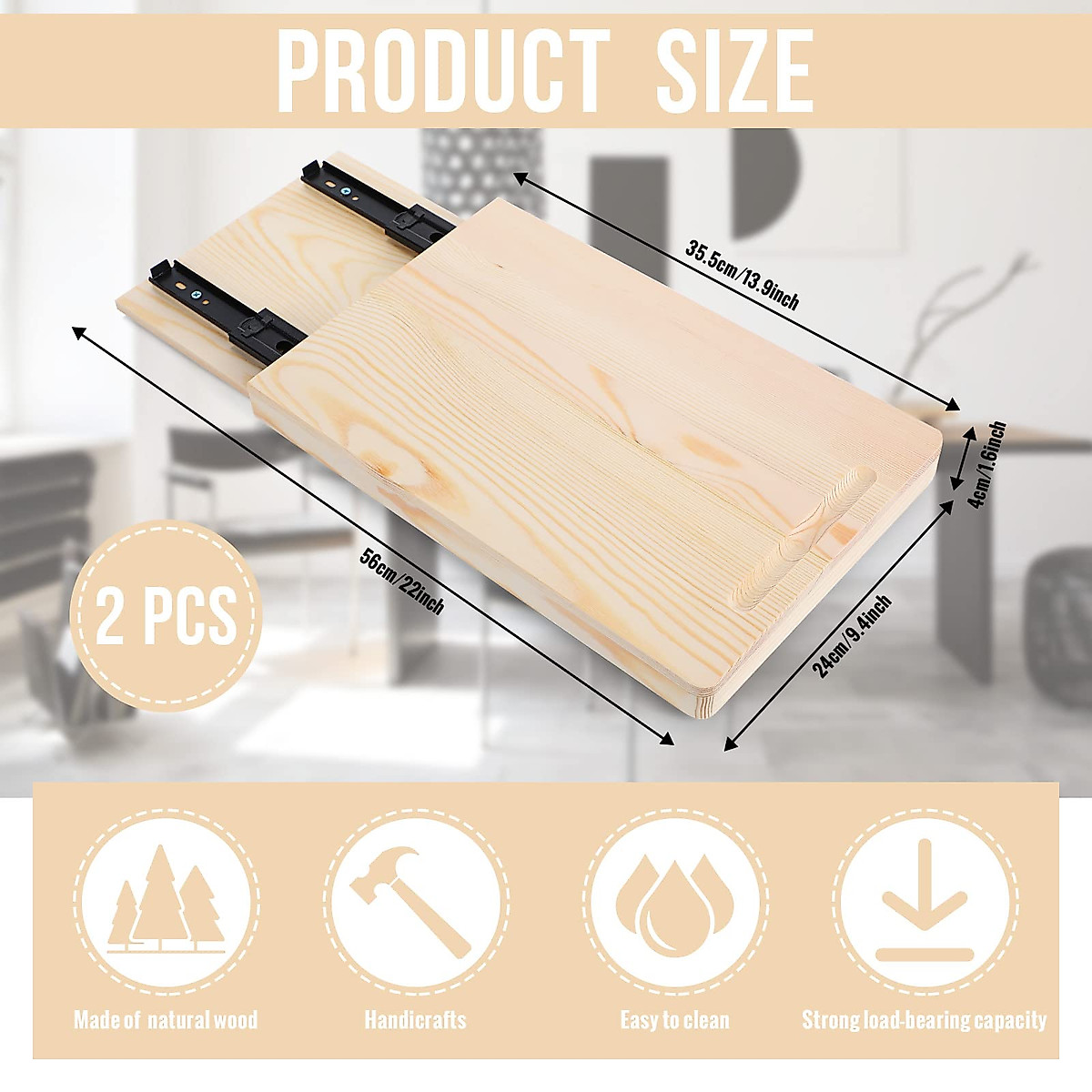 2 Pcs Wooden Kitchen Appliances Slider Handy Sliding Tray for Coffee Maker Kitchen Appliance Moving Caddy Countertop Slider with Smooth Rolling Wheels for Blender, Toaster, Air Fryer