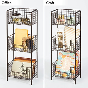 mDesign Steel Freestanding Storage Organizer Tower Rack Basket Shelf, Metal 3-Tier Furniture Unit for Master/Guest Bathroom, Powder Room - Holds Bath Towels, Soap - Concerto Collection - Bronze