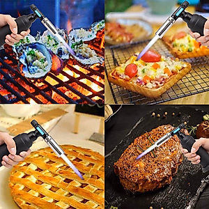 Butane Torch, JUN-L Big Blow Torch Refillable Cooking Torch Lighter, Adjustable Flame for Desserts, BBQ, Soldering with Safety Lock (Butane Gas Not Included) (Black)