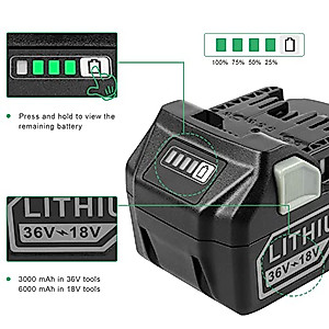 High-Output Multi Volt 6.0Ah/ 3.0Ah Battery for Metabo HPT 36V/ 18V MultiVolt Lithium Ion Battery, Slide Style 372121M /371751M