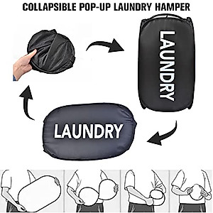 Pop-up Laundry Hamper, Foldable Pop-up Mesh Hamper Dirty Clothes Laundry Basket Collapsible for Storage and Easy to Open With Durable Handles (2, Black+Grey)