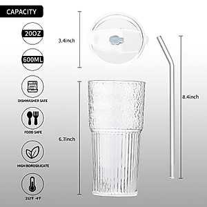 BLUEPOLAR 20 OZ Iced Coffee Cup With Lid and Straw Sealed Carry on,High Borosilicate Glass Tumbler Cup Reusable Wide Mouth Smoothie Cups（clear）