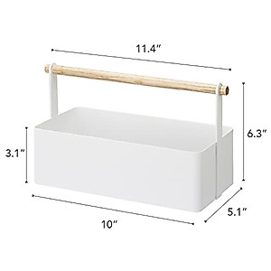 Yamazaki Caddy Home Storage Handle Organizer | Steel + Wood | Large | Baskets and Bins, One Size, White