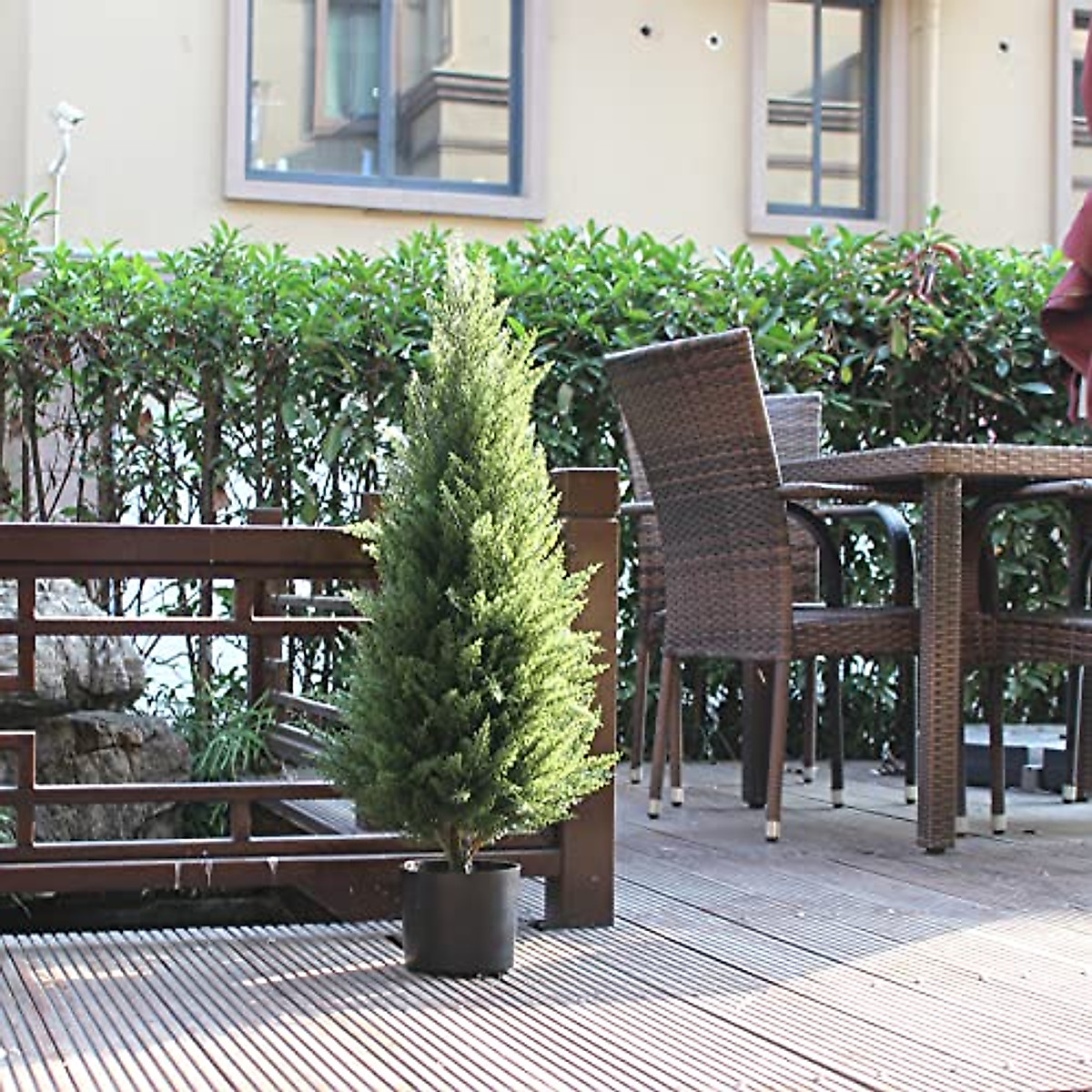 Two 3 Foot Artificial Topiary Cedar Trees Artificial Potted Shrubs UV Resistant Bushes Plants for Indoor Outdoor