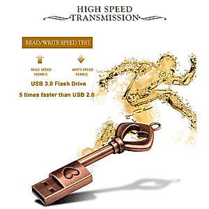 64GB USB 3.0 Wedding USB Flash Drive with Wooden Gift Box, High Speed Up to 100MB/S Keychain exFat Thumb Drive Jump Drive Gift for Anniversary/Birthday/Photographer/Wedding