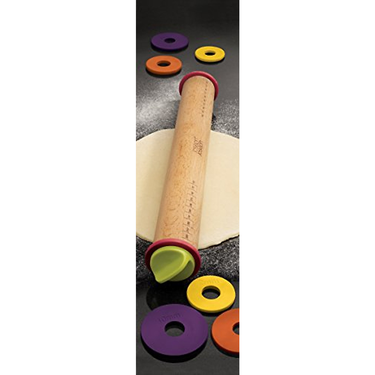 Joseph Joseph Adjustable Rolling Pin with Removable Rings, 13.6", Multi-Color