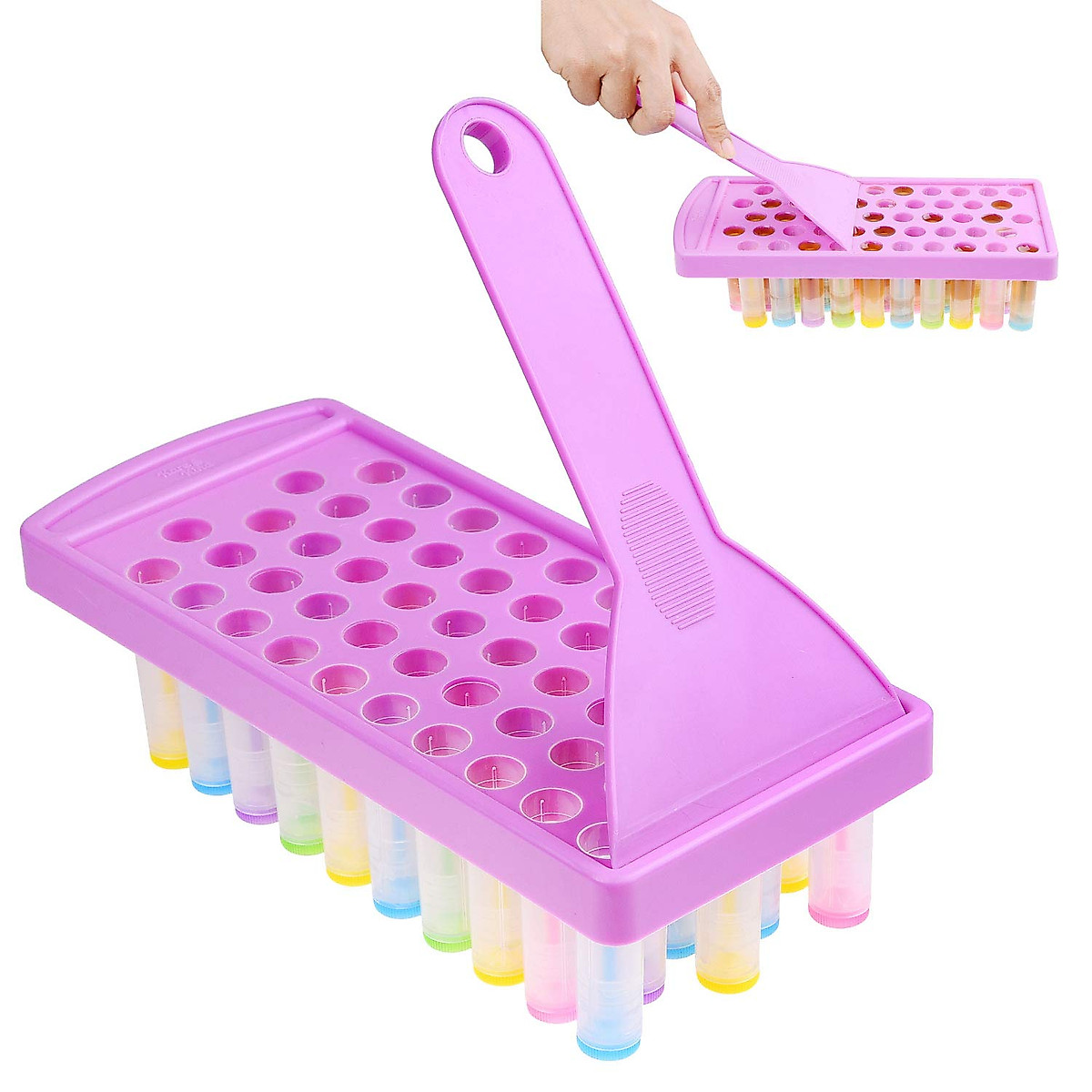 Kare & Kind Lip Balm Filling Tray and Spatula Set - Fast and Easy to Use - Just Pour & Spread - Instantly Fills 50 Lip Balm Containers (sold separately) (Lip Balm Crafting Kit (Purple))