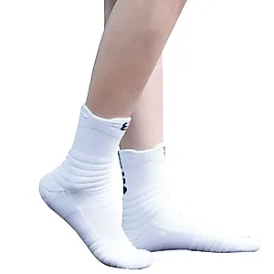 Belisy Mens Athletic Compression Crew Ankle Quarter Socks 6 Packs For Basketball & Running White Medium