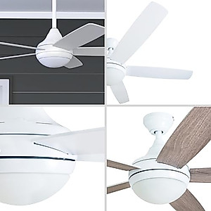 Prominence Home 80094-01 Ashby Ceiling Fan with Remote Control and Dimmable Integrated LED Light Frosted Fixture, 52" Contemporary Indoor, 5 Blades White/Grey Oak, Farmhouse White