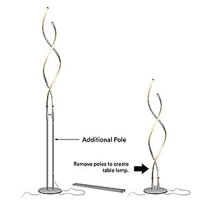 Brightech Embrace Dimmable LED Floor Lamp – Modern Spiral Adjustable Standing Lamp for Living Rooms & Offices – 2-in-1 Tall End Table Lamp for Bedroom Reading - Silver