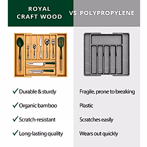 Luxury Bamboo Kitchen Drawer Organizer - Silverware Organizer - Utensil Holder and Cutlery Tray with Grooved Drawer Dividers for Flatware and Kitchen Utensils (9 Slot, Natural)