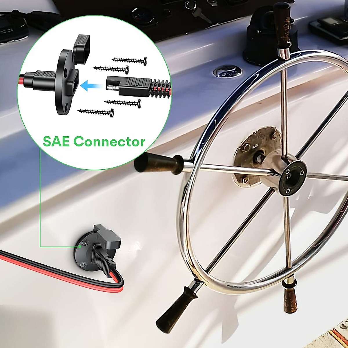 Bateria Power SAE Connector Power Socket Sidewall Port, 10AWG Cable Weatherproof Cable Quick Connect Panel Mount Universal Flush Mount Adapter for Solar Generator Battery Charger (2 Pack)