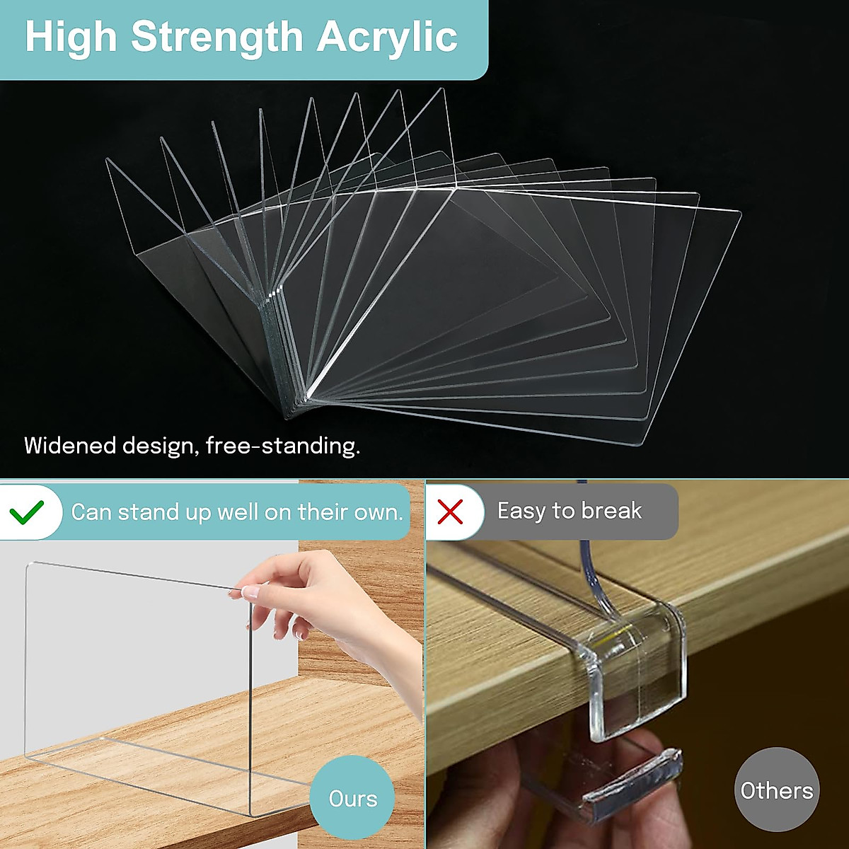 OKPOW Acrylic Shelf Dividers for Closet Organization: 8 Pack Tall Durable Clear Shelves Separators for Clothing Adjustable