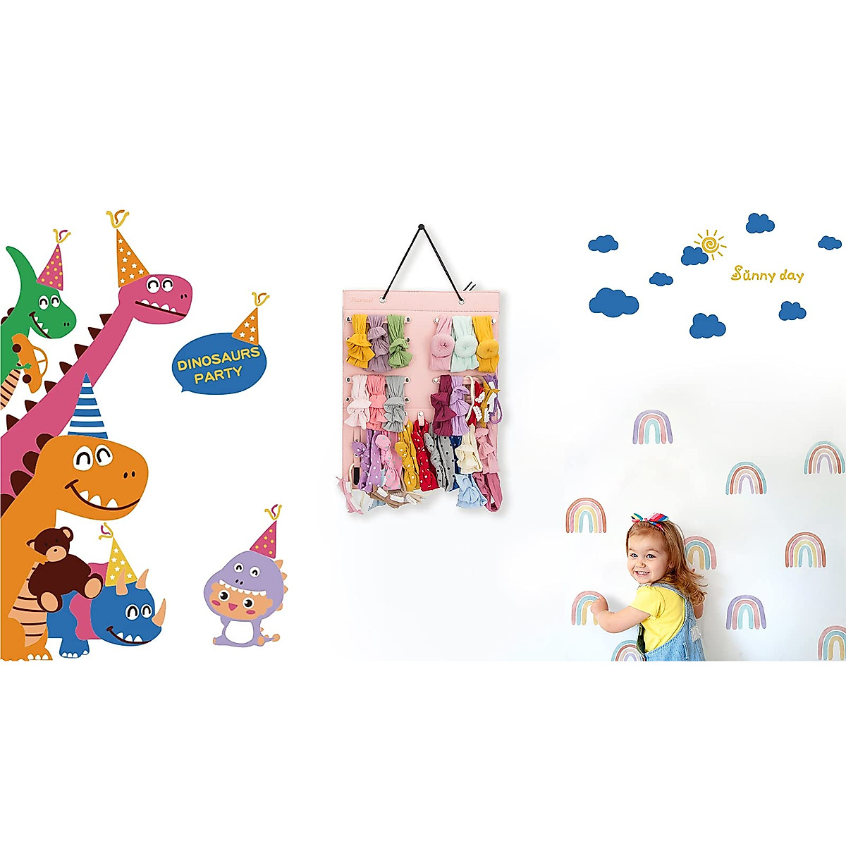 PACMAXI Hanging Baby Girl Headbands Storage Organizer, Newborn Headbands and Bows Holder(10 Snap Band+18 Snaps,Pink)