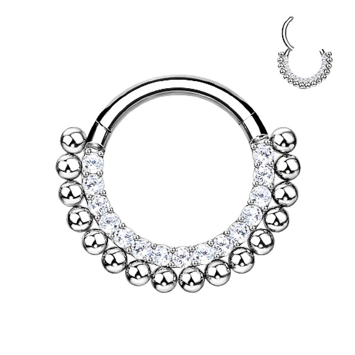 Pierced Owl 16G Implant Grade Titanium CZ Crystal and Ball Lined Hoop Cartilage Helix Daith Septum Hinged Segment Ring (Diameter: 8mm (5/16"))