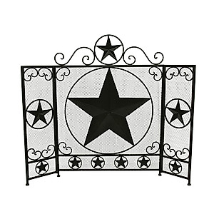 Western Lone Star Ornate Brown Metal 3-Panel Decorative Fireplace Screen