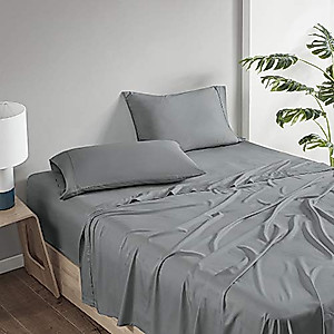 Comfort Spaces 100% Rayon (from Bamboo) Bed Sheets Set, Breathable, Cooling Sheet with 15" Deep Pocket, All Season, Cozy Bedding Set, Matching Pillow Cases, Queen, Charcoal 4 Piece (CS20-1201)