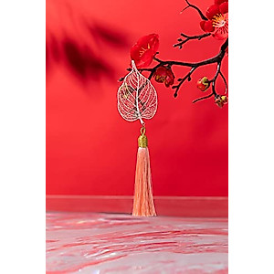 4 Metal Bookmarks with Tassels. Four Different Leaf Shapes, Representing The Four Seasons of Nature, Rose Gold, 2.56Wx2.56L