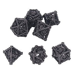 Keenso 7pcs Hollow Polyhedral Dice Set Brass Adult Christmas Party Board Game Dice Props for Role Playing Game