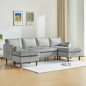 ORRD U-Shape Convertible Sectional Sofa, Modular Sleeper Couch Chaise Modern 6 Seater Velvet Sofa for Living Room, Bedroom, Apartment