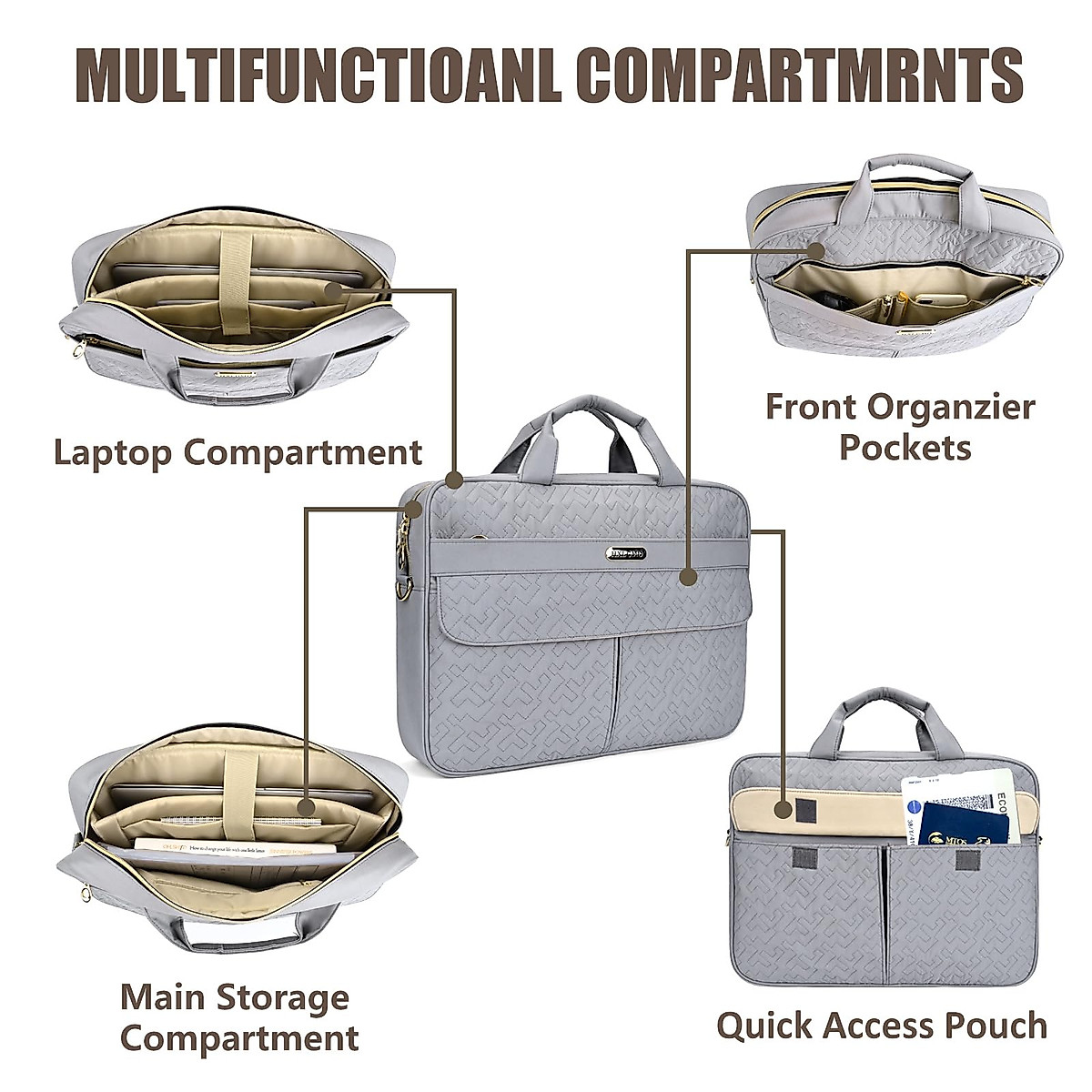 HXLGMD Laptop Bag 15.6 Inch Protective Laptop Shoulder Bag Computer Carrying Case Compatible with MacBook Pro 16 inch, HP, Dell, Lenovo, Asus, Messenger Office Bag with Strap - Grey