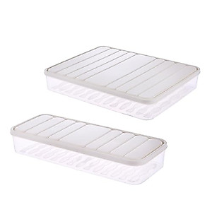 Cabilock 2pcs Food Storage Containers, Plastic Refrigerator Crispers with Lid, Stackable Vegetable Organizer for Kitchen, Freezer Organizer Bins, White (Large+Small)