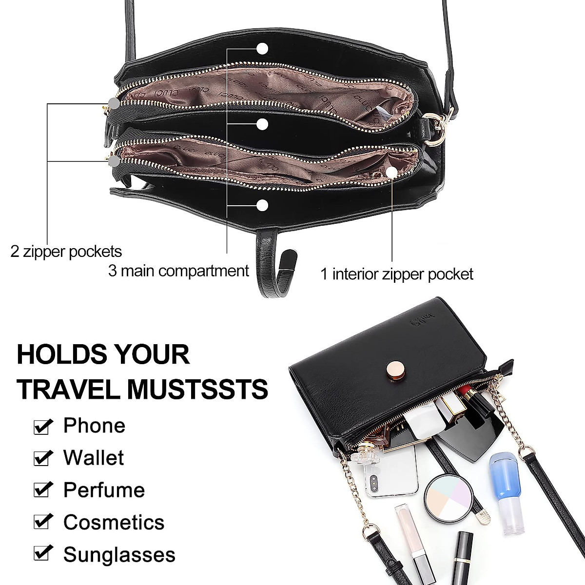 CLUCI Small Crossbody Bag for Women Clutch Handbag,PU Leather Shoulder Purse with Adjustable Strap