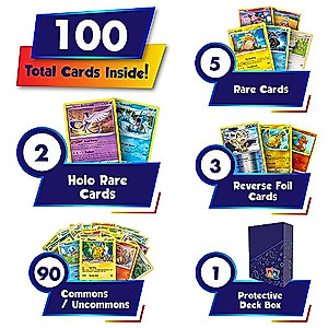 Holo Rare Card Bundle | 100+ Authentic Cards | Bonus 5 Rare Cards | Plus 5 Holo Rares or Reverse Holos | GG Deck Box Compatible with Pokemon Cards