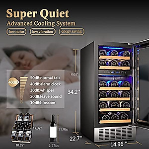 AAOBOSI 【Upgraded】 15 Inch Wine Cooler, 28 Bottle Dual Zone Wine Refrigerator with Stainless Steel Tempered Glass Door,Memory Function, Fit Champagne Bottles, Wine Fridge Freestanding and Built-in