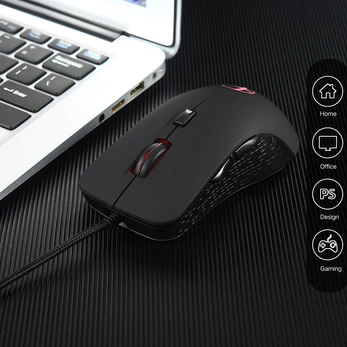 WREWING Wired Gaming Mouse, Ergonomic Programmable USB Warmer Heated Mouse with 6 Buttons 2400 DPI, for Windows Mac PC Games (Black)
