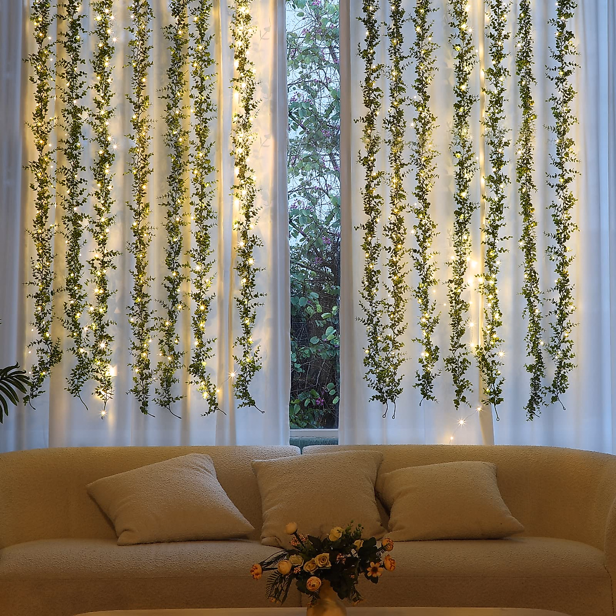 Dolicer Eucalyptus Garland, 12FT Faux Greenery, Artificial Leaves Vine, Fake Hanging Garlands Wedding Decor (Grey Green)