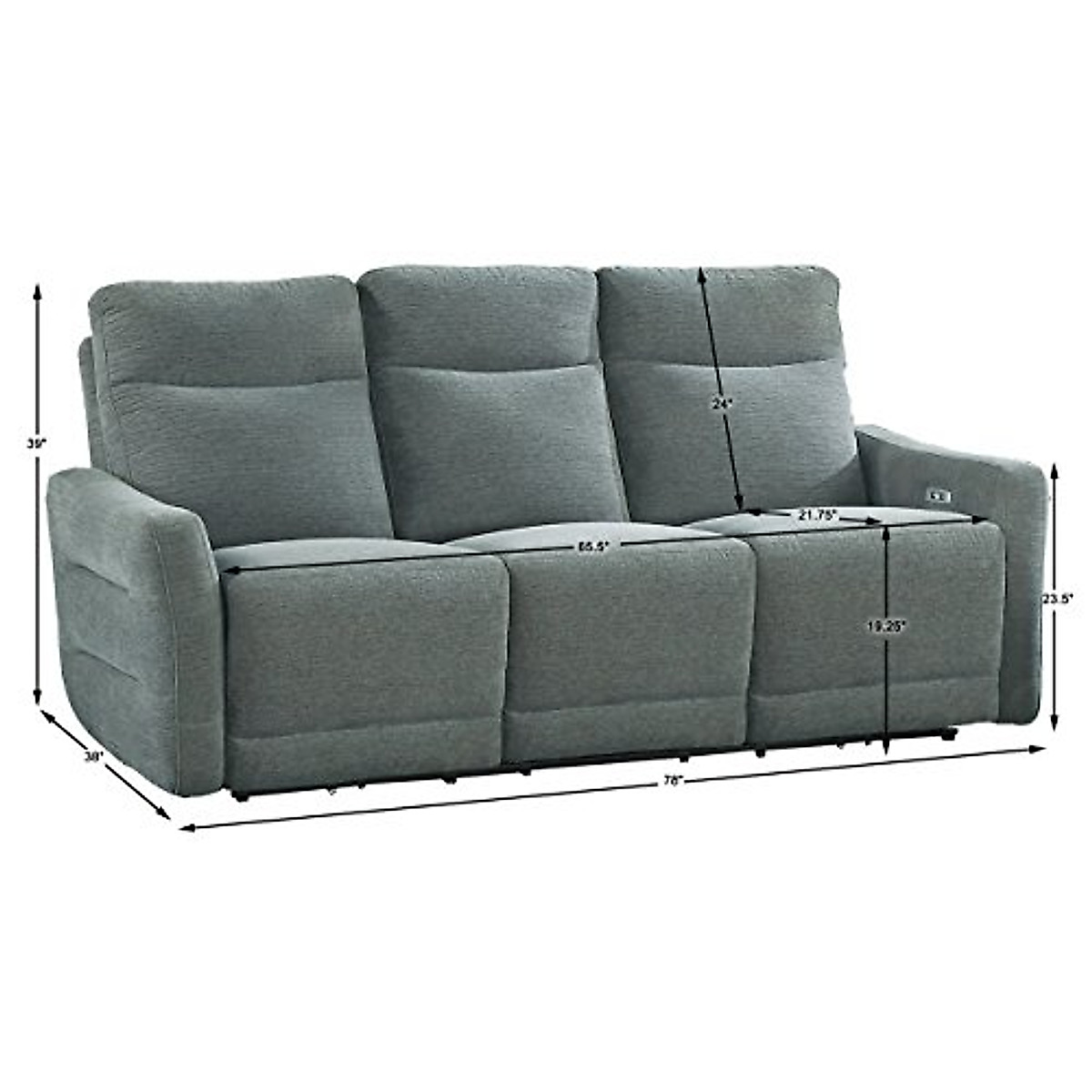 Homelegance Edition 78" Fabric Power Double Lay-Flat Reclining Sofa, Dove